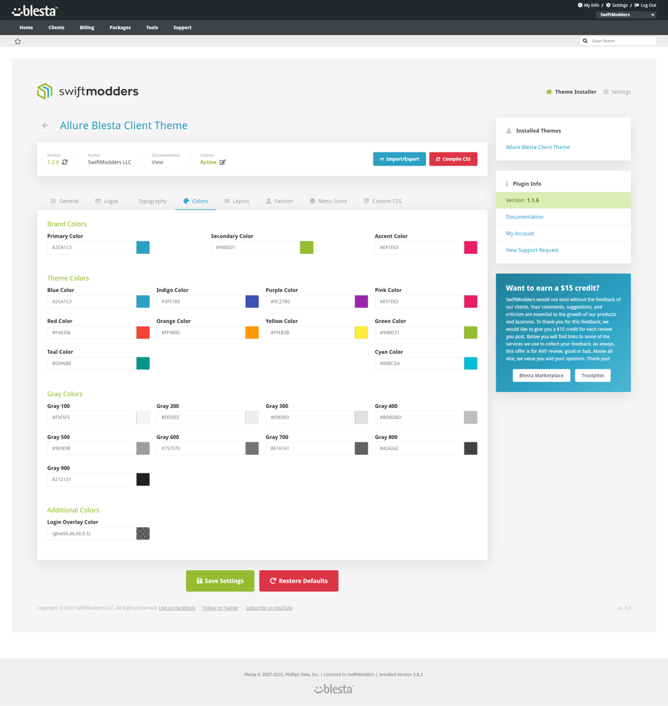 How do I customize the Allure Blesta Client Theme? | SwiftModders Documentation