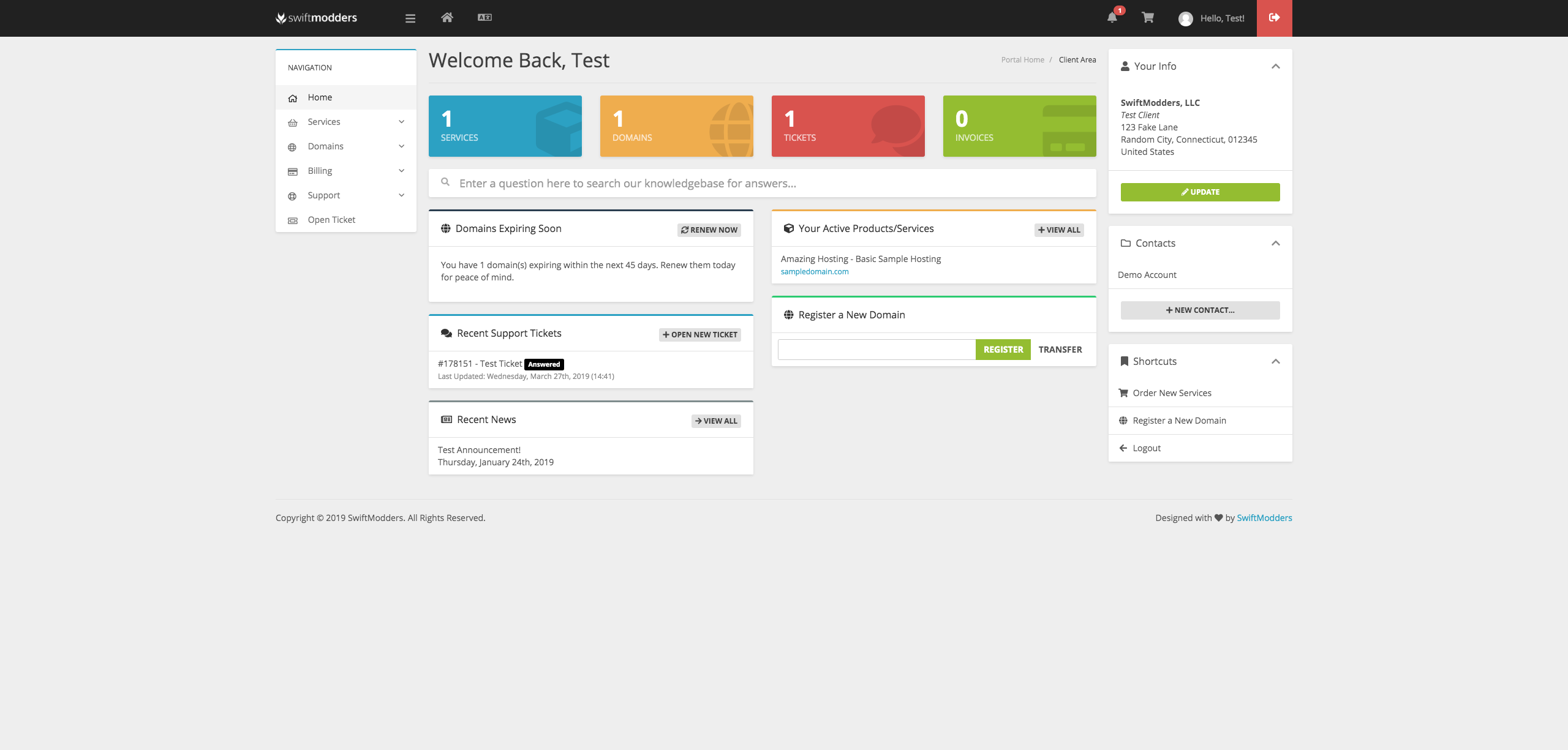 SwiftModders WHMCS Client Theme | SwiftModders
