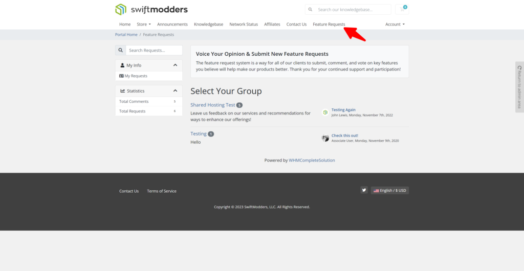 How do I manage feature requests within the SwiftModders WHMCS Feature Request Module ...