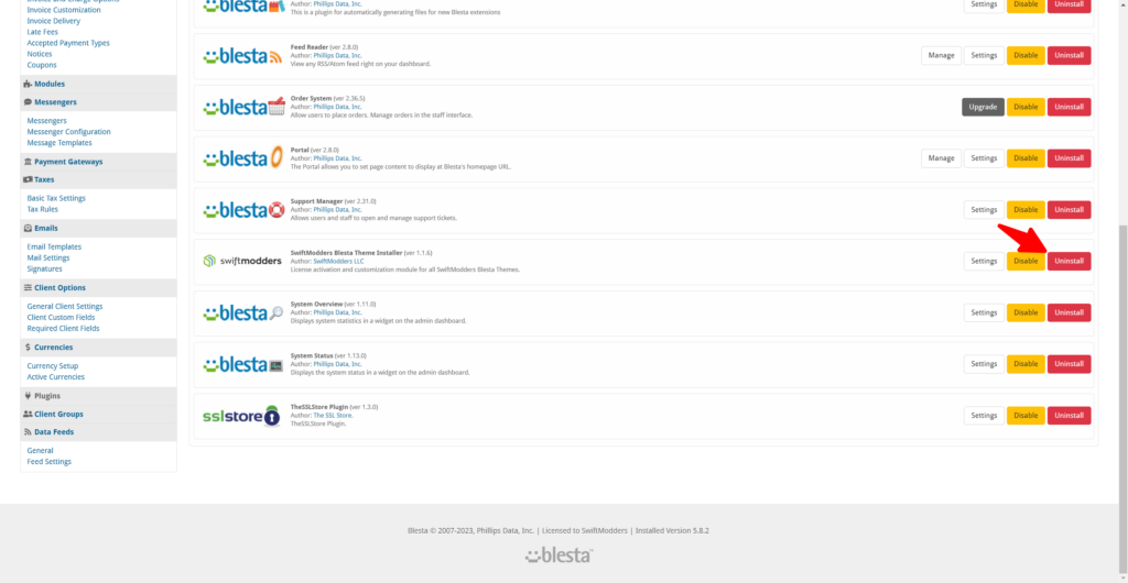 How do I uninstall the SwiftModders Blesta Theme Installer? | SwiftModders Documentation