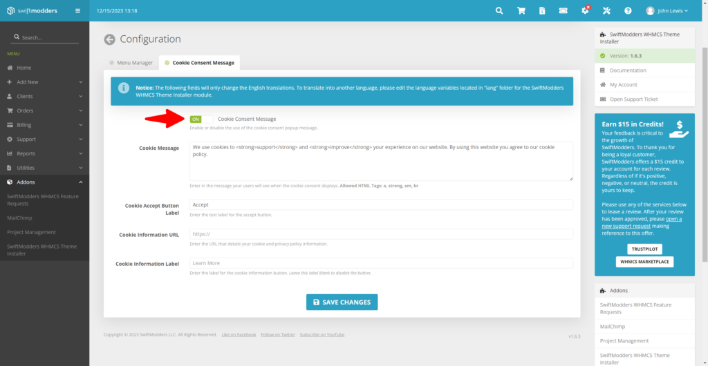 How do I use the cookie consent popup? | SwiftModders Documentation
