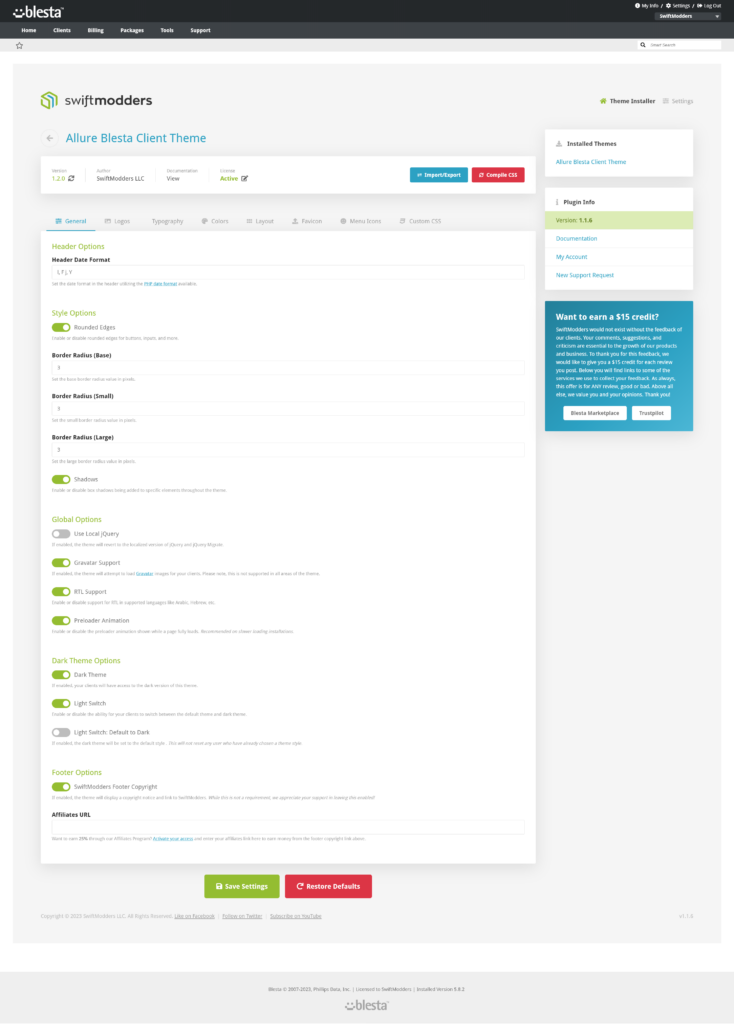 How do I customize the Allure Blesta Client Theme? | SwiftModders Documentation